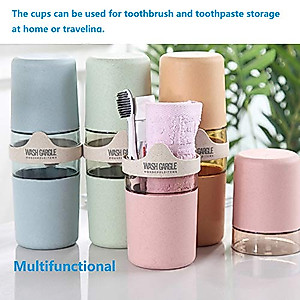 Travel Toothbrush Case & 2 Pack Gargle Cup, YEEHO Portable Electric Toothbrush Container Natural Wheat Straw Dual Holder Towel Toothpaste Organizer Storage for Outdoor Business Trip Wash,Blue
