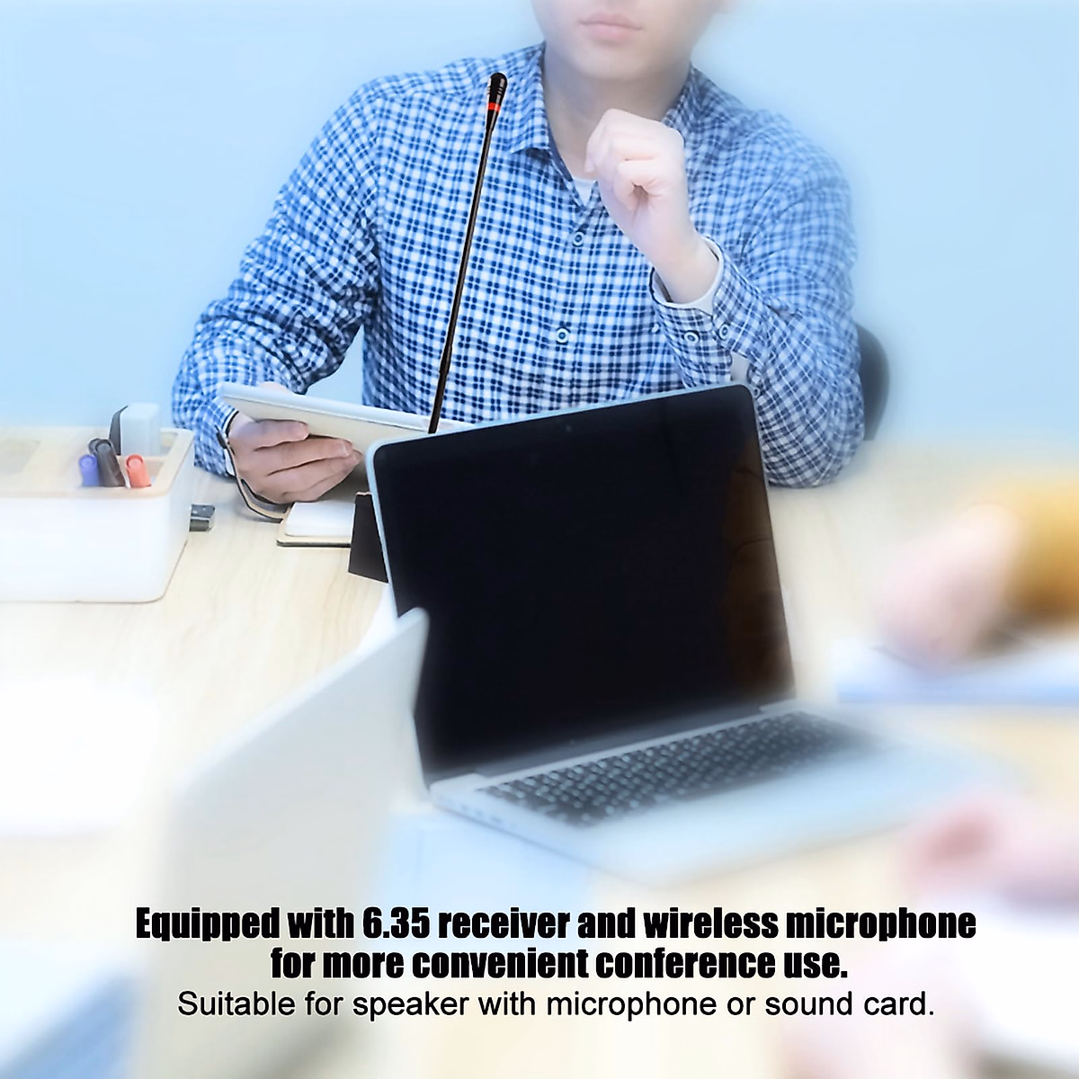 SYH&AQYE Gooseneck Wireless Microphone, 6.35 to 3.5mm Adapter Desktop Microphone, Table Mounted Condenser Mic for Conference, Studio Audio Recording