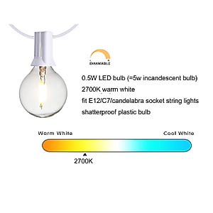 NIOSTA G40 Replacement Bulbs for Outdoor String Lights, 2700K Warm White and E12/C7 Base, 0.5W LED=5W Incandescent Bulbs, Shatterproof & Waterproof Globe Bulbs(25 Pack)