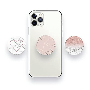 Cell Phone Stand Finger Holder - Pink Heart Rose Gold White Marble (3 Pack)