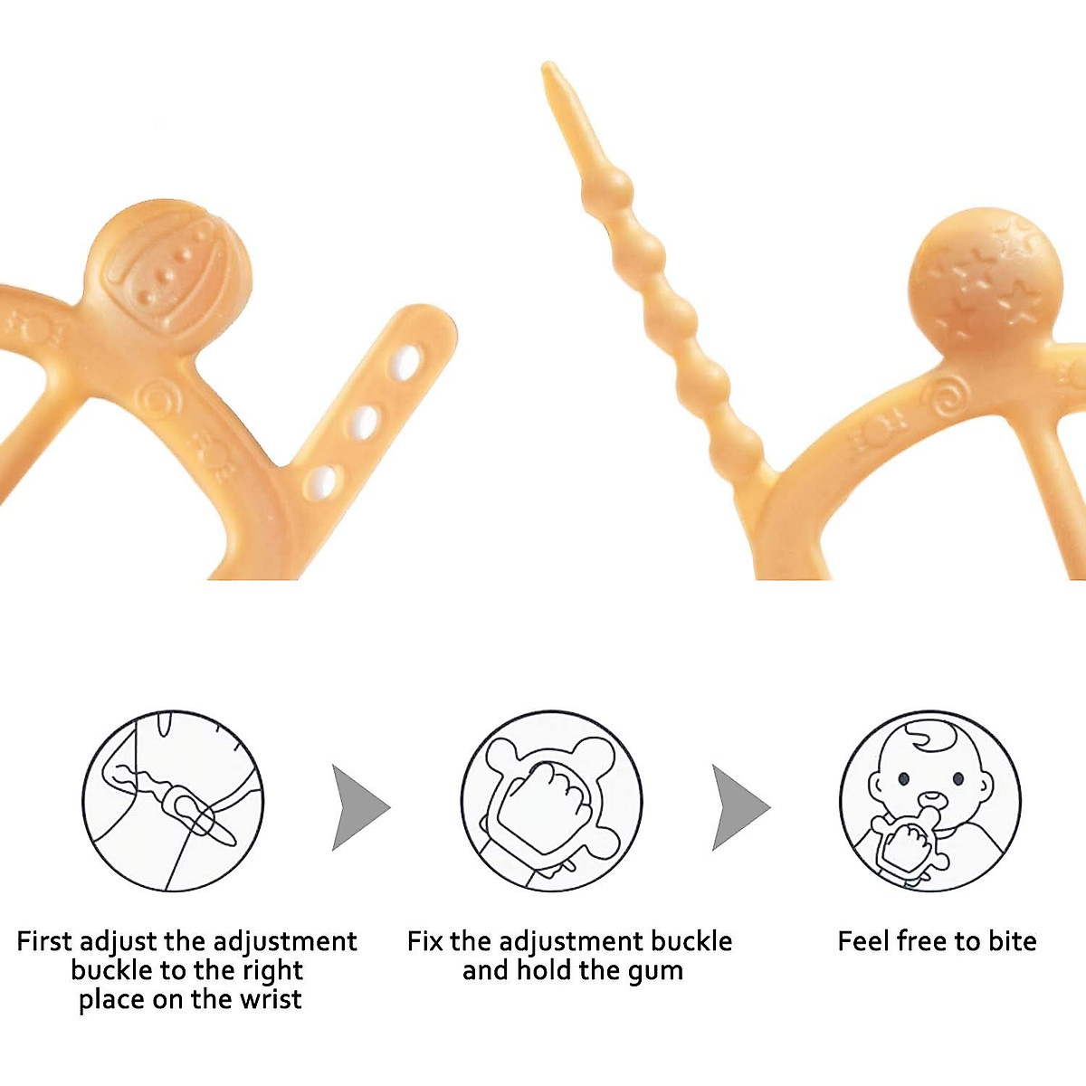 【Never Drop from Hand】 HEORSHE Baby Teething Toys for 1 Year Old Baby Boy Teethers for Infants Toddlers Silicone Molars Adjustable Chew Toys for Babies Boy 3 4 5 6 7 8 9 10 11 12 Months (Blue)