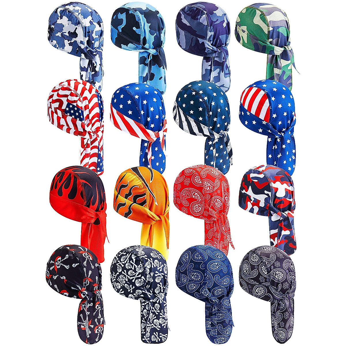 JaGely 16 Pieces Doo Rags Skull Caps for Men, Sweat Wicking Do Rags Cooling Dew Rags Pirate Helmet Liner Cycling Bandana Skull Cap for Men Women Multicolor