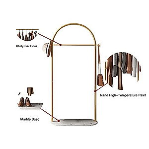 Gold Clothing Rack, Modern Clothes Rack with Marble Base, Heavy-duty Coat Racks Freestanding for Boutiques, Can Hang Jacket Garment, Hat, Scarf, Organize Shoes 31.5” W