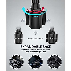 CAVIANA Dual Phone Holder for Car Cup Holder – Long Flexible Neck, 360° Rotatable Car Phone Mount - Adjustable Cell Phone Cup Holder, Universal Size Fits 2 iPhone, Samsung, GPS and More (Cradle)