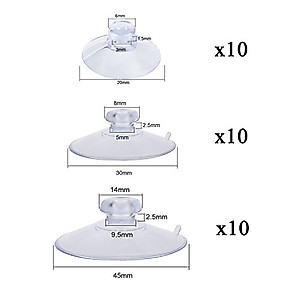 Whaline 30 Packs Suction Cup Plastic Sucker Pads Without Hooks, Clear, 3 Size, 45 mm, 30 mm, 20 mm