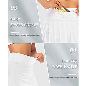 Athletic Pleated Tennis Skirts for Women with Shorts Pockets High Waisted Running Workout Golf Skorts (A White, Medium)