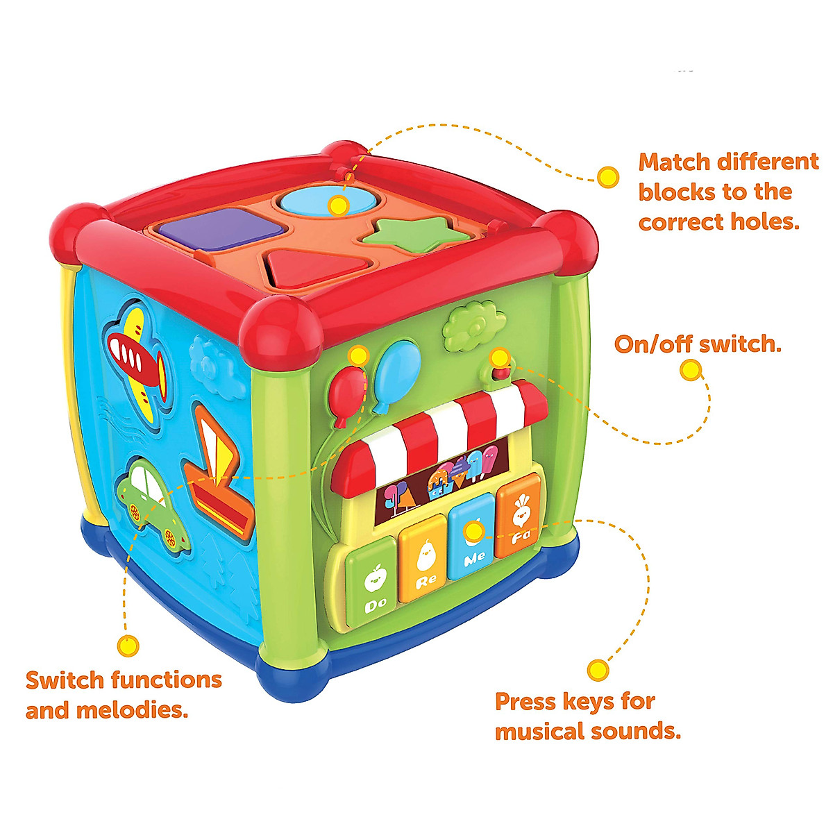 JOYIN Baby Activity Center Flashing Baby Stack Toys with Shape Color Sorting Alphabet Activity Cube Music Cute Toys