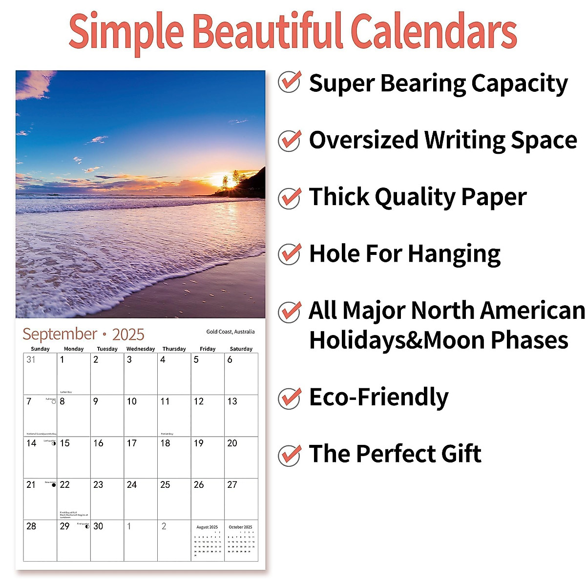 2023 Wall Calendar,14 Monthly Wall Calendar BEACHES Nov. 2022 - Dec. 2023, 12" x 24" Opened,Full Page Months Thick Paper for Gift Calendar Organizing & Planning