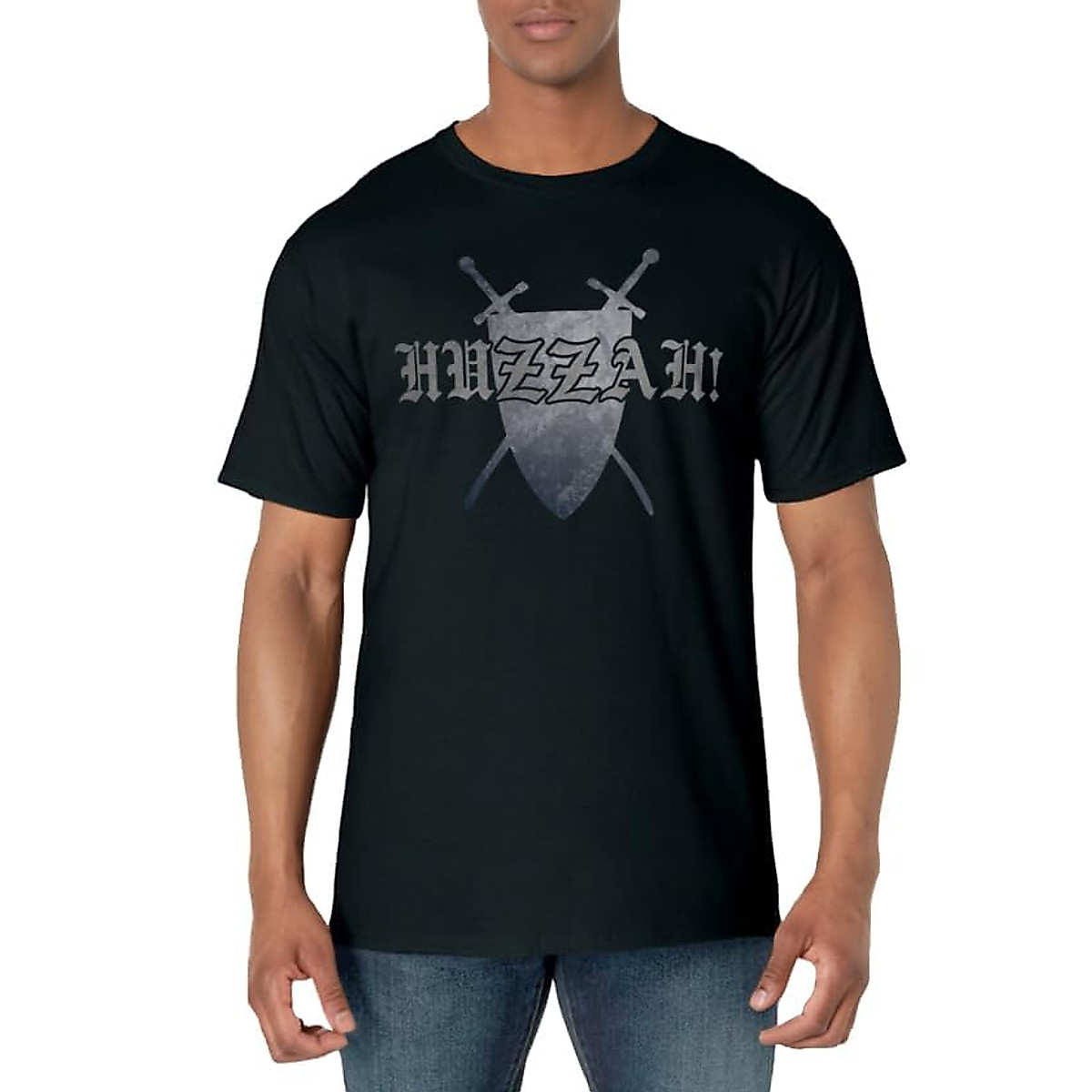HUZZAH Funny Ren Faire Renaissance Fair Sword Shield Graphic T-Shirt