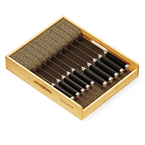 SpaceAid Large Knife Drawer Organizer Bamboo Insert Dock, Kitchen Steak Knives Holder Organizers Block for Drawer in Storage Organization (Large)