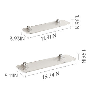 MEISHIDA Clear Acrylic Shelf, Set of 2 Invisible Wall Shelves Wall Mounted Display Shelf, Floating Shelves for Bathroom, Bedroom, Living Room, Kitchen, Office (Wave 13.8 Inch Set of 2)