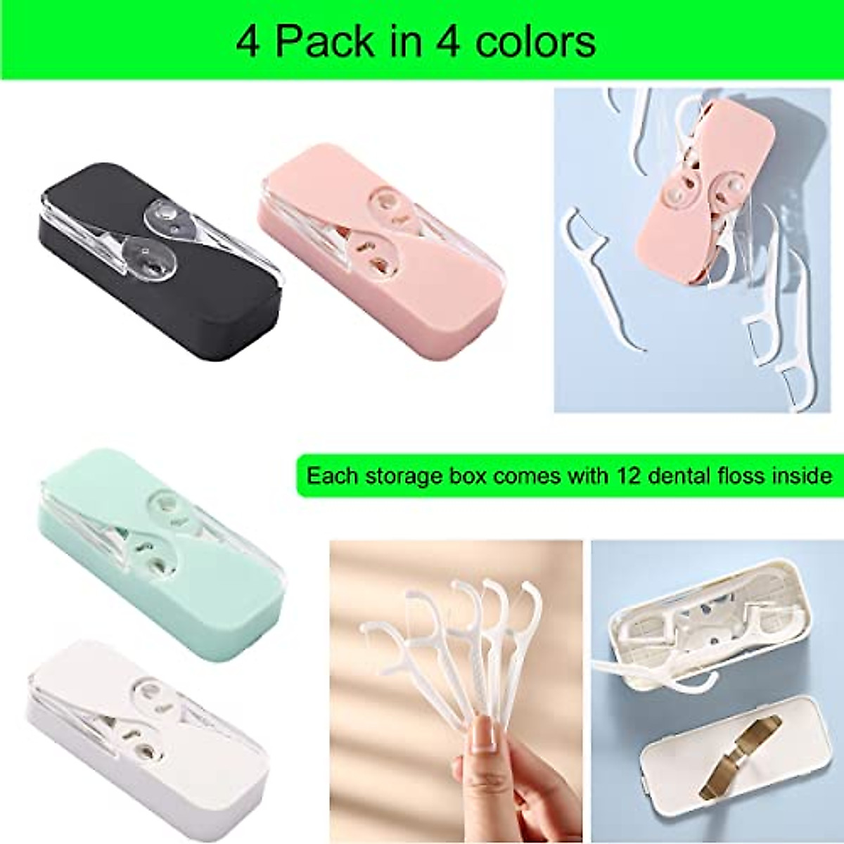 4 Pack Dental Floss Box Dispenser - Dental Floss Picks Dispenser Portable - Dental Floss Portable Case - Automatic Floss Organizer - Automatic Floss Pick Dispenser Travel Floss Case