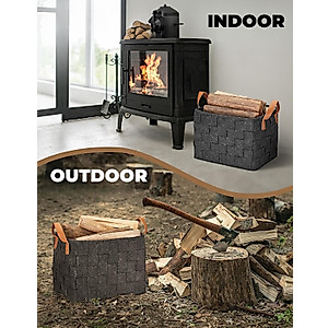 GIB Large Woven Felt Storage Baskets with Handles, 16"x11.8"x11.5" Fabric Wicker Storage Baskets Foldable Collapsible Storage Bins for Blankets Toys Clothes Shoes, Black/Dark Grey, 2 Pack