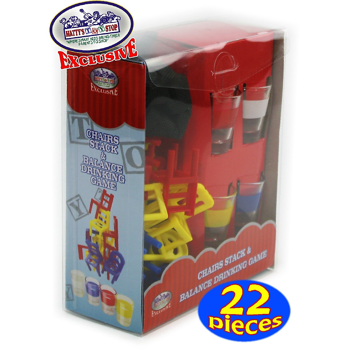 Matty's Toy Stop Drunken Chairs Deluxe Chairs Stack & Balance Drinking Game with Exclusive Storage Bag