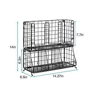 Countertop & Wall Mounted Coffee Condiment Organizer with 2 Removable Dividers, Metal Cup Dispenser Coffee Station Organizer, Stackable Coffee Bar Organizer for Breakroom Office Kitchen