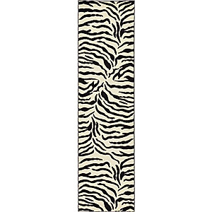 Unique Loom Wildlife Collection Animal Inspired with Zebra Design Area Rug, 2 ft 7 in x 10 ft, Ivory/Black