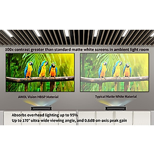 AWOL VISION 100" UST Projector Screen for Bright Day Light Using, 85% Ambient Light Rejecting (ALR) Fresnel Projector Screen for Ultra Short Throw Projector, Fixed Frame, Active 3D, HDR -D100