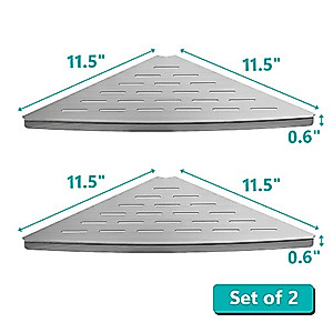 Qeke Corner Shower Shelf Brushed Nickel, 304 Stainless Steel 11.5” Recessed Corner Shelf Bathroom for Tiled Wall, Floating Shower Shelves Shampoo Holder, No Drilling, 2 Pack