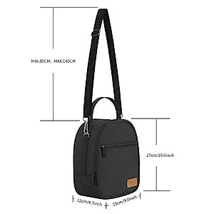 Joymee Lunch Box Insulated Lunch Bag Women Men Reusable Cooler Bag Adult Cute Lunch Tote Bags Organizer with Front Zipper Pocket,Adjustable Shoulder Strap for Work Office Picnic Travel,Black