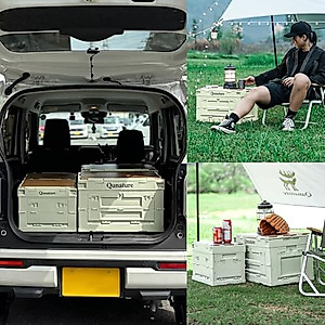 QUNATURE Collapsible Storage Bins Box with Woodgrain Laminate Cutting board 26L Camping Storage Container Foldable Stackable Heavy duty for Picnic/Closet/Garage/Moving