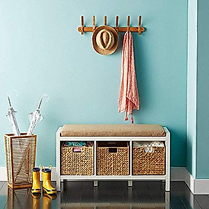 4 Decorative Hand-Woven Small Water Hyacinth Wicker Storage Basket, 16x11x11 Perfect for Shelving Units