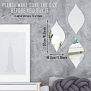 15 Pack Removable Acrylic Mirror Wall Stickers Teardrop Mirror Acrylic Wall Sticker 3D DIY Wall Decals Art for Living Room Bathroom Home Office Classroom, 11.8 x 6.6 Inch (Silver)