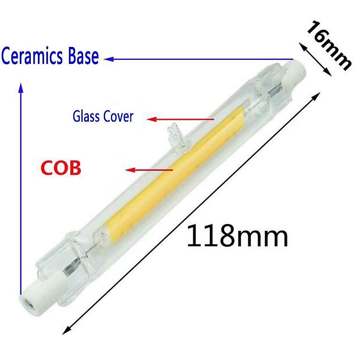 118mm 20W R7S LED Bulb 200W Halogen Equivalent 118mm J-Type High Brightness 20W 120V R7S Base 6000K Daylight White J Type T3 118mm Double Ended Flood Light 360°Beam Angle, Pack of 4
