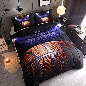 Btargot Basketball Comforter Sets Twin for Boys Teens,3D Sports Basketball Bedding,Soft Microfiber Reversible Quilt with 2 Matching Pillow Shams
