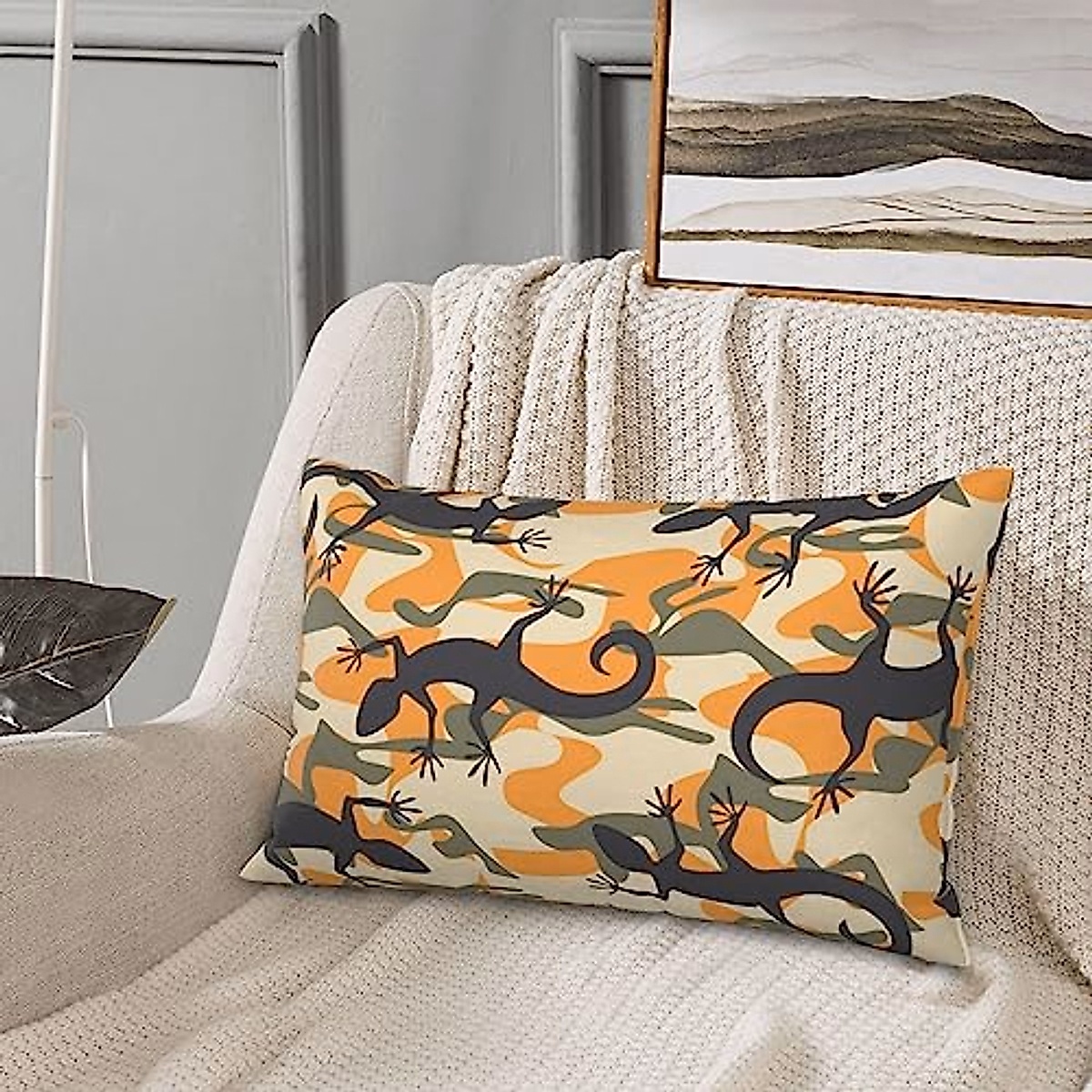 Pillowcase Rectangle Throw Pillow Case Cover Cushion 14"X20" for Sofa Couch Car Home Decor - Lizard Camouflage Camo