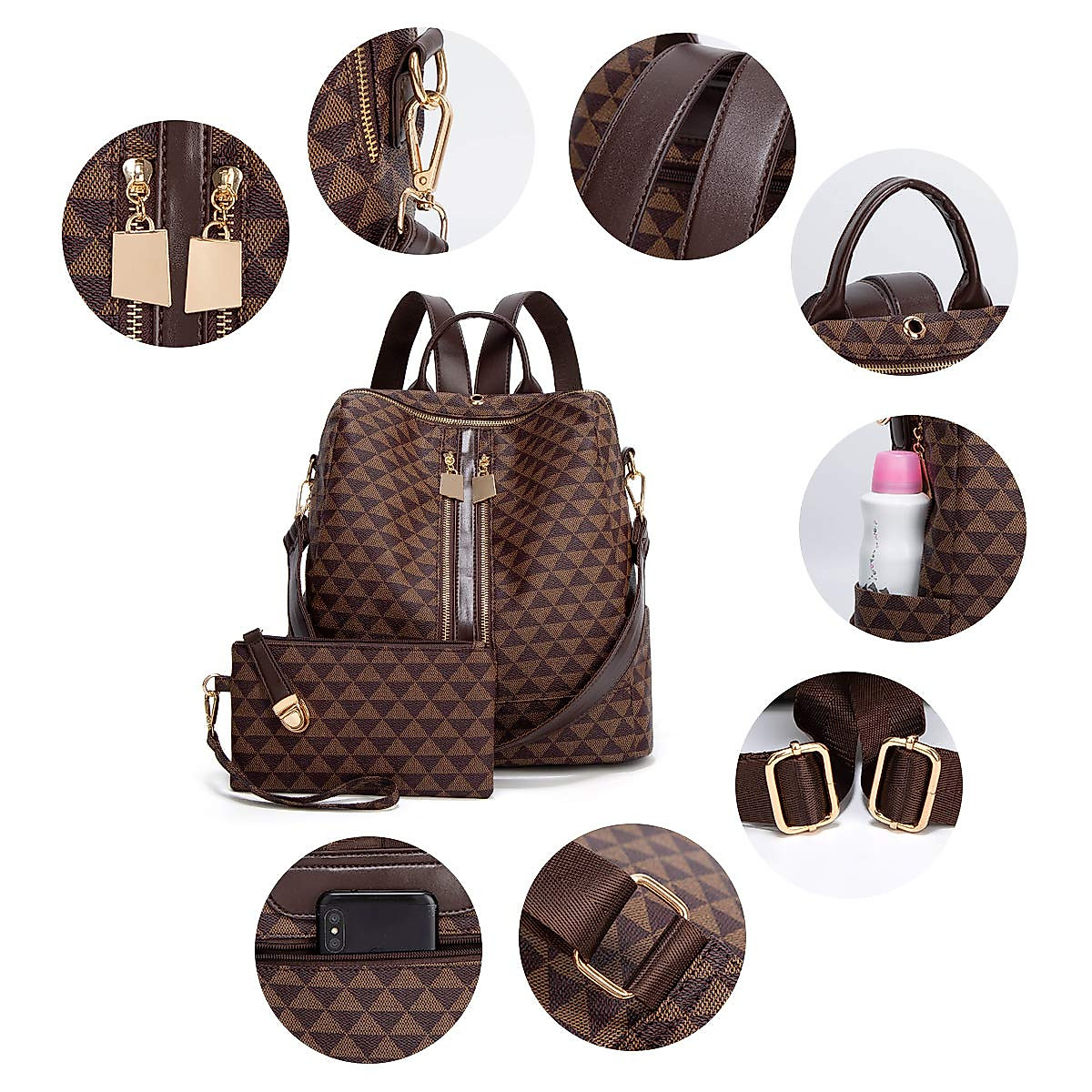 Makes Backpack Purse for Women PU Leather backpack Design Convertible handbag with Purse 2 Piece