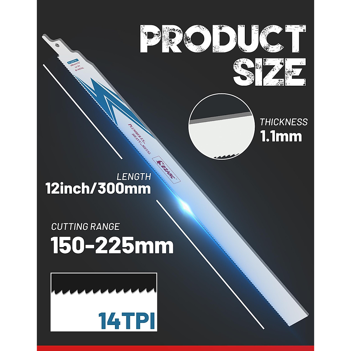 EZARC 25 Pack Bi-Metal Cobalt Reciprocating Saw Blades for Heavy Metal Cutting Sabre Saw Blades 12-Inch 14TPI R1226PM+