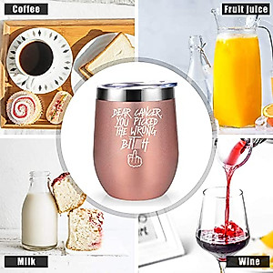 Coolife Wine Tumbler - Breast Cancer Survivor Gifts for Women, Cancer Gifts for Women - Dear Cancer You Picked the Wrong B - Ovarian Cancer Awareness, Fck Cancer Suck Gifts for Women Chemo, Patient
