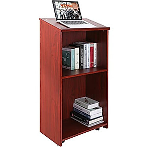 VEVOR Podium Stand 47‘’ Hostess Stand with 4 Rolling Wheels Pulpits for Churches with Storage Shelves and Slant Desktop Lecterns & Podiums for Church Office School Home Brown