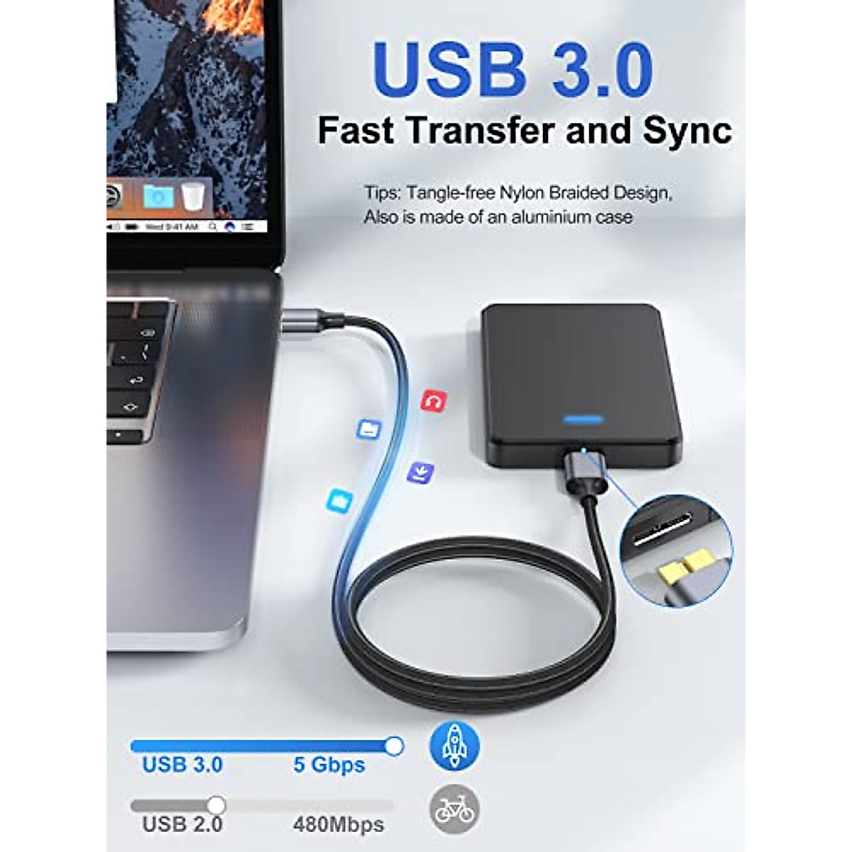 USB Micro B External Hard Drive Cable 1.5FT, Micro B USB 3.0 Cable USB A to Micro B Cord Compatible with Samsung Galaxy S5/Note 3, Seagate Hard Drive, Camera