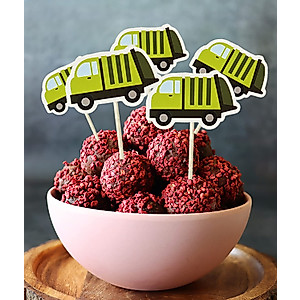 24 Pieces Garbage Truck Themed Party Cupcake Toppers- Rubbish truck Themed Baby Shower Birthday Waste Management Recycling Party Supplies Decorations Favors
