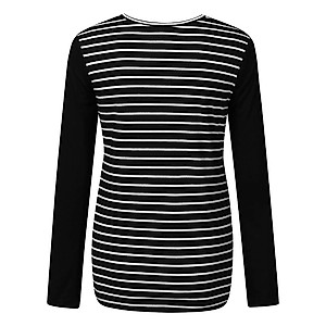 Women Nursing Maternity Layered T Shirt Breastfeeding Long Sleeve Tunics Blouse Pregnancy Striped Packwork Tees Sweatshirts (Black, M)