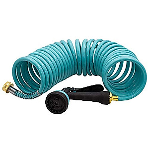 AUTOMAN EVA Recoil Garden Hose 25ft - Includes 7 Pattern Spray Nozzle,Curly Water Hose 25 Foot,Watering Hose Coil,Retractable,Corrosion Resistant Garden Coil Hose.