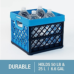 CleverMade Collapsible Milk Crate, Neptune Blue, 3PK - 25L (6 Gal) Stackable Storage Bins, Holds 50lbs Per Bin - Clevercrates are Heavy Duty, Plastic Collapsible Storage Crate for Multi Purposes