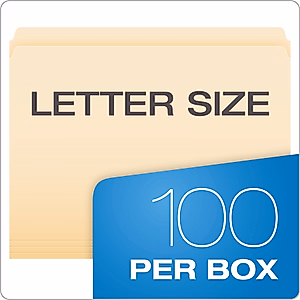 Pendaflex 752 File Folders, Straight Cut, Top Tab, Letter, Manila (Box of 100)