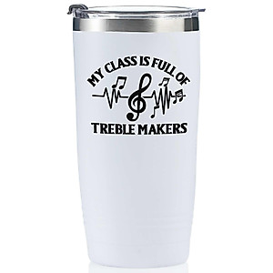 Onebttl Funny Music Teacher Gifts For Men, Women - My Class is Full of Treble Makers - 20 oz/590 ml Stainless Steel Insulated Tumbler with Straw, Lid - Music Lover Musical Themed Gifts - (White)