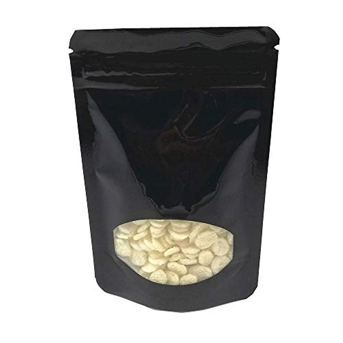 MITOB 100 Pieces Stand Up Mylar Bags Clear Plastic Window Pouch Food Storage Aluminum Foil Bag Candy Bath Salt Packing Zipper Lock Resealable (4.3x6.3 inch, Black)