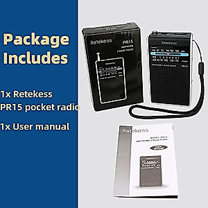 Retekess PR15 Pocket NOAA Weather Radio, AM FM Emergency Weather Radio Portable, Little Transistor Radio Powered by AAA Battery for Walking, Camping (Silver Black)