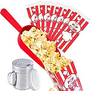 CUSINIUM Red Popcorn Scoop 16oz, Dredge and Popcorn Bags