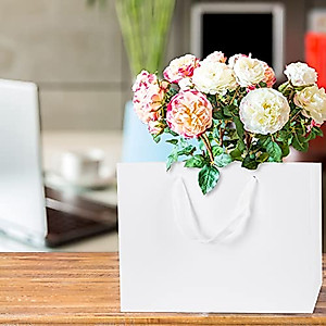 Aimyoo White Paper Bags with Handles 10 Pack, Large Gift Bags for Retail Merchandise Shopping Small Business Party, 13x10x5 inch