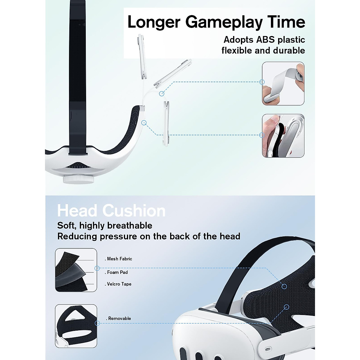 CNBEYOUNG Adjustable Head Strap Compatible with Quest 2 Quest 3, Replacement for Quest 2/3 Elite Strap Accessories for Enhanced Support and Comfort in VR