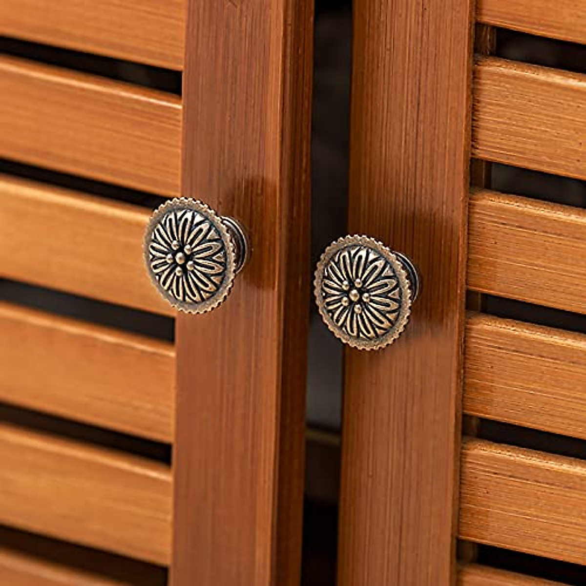 QQXX Bamboo Shoe Cabinet,Rustic Entryway Shoe Storage Cabinet Shoe Rack Cabinet,Shoes Cabinet with Doors and Drawer,Farmhouse Shoe Organizer for Hallway Bedroom Closet(26 * 13 * 45", Brown)