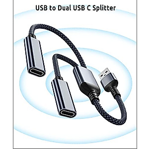 Ruxely USB Male to Dual USB-C Female Splitter Cable,Double Type-C Port Charger Adapter for iPhone 12 13 14 15 Pro Max SE,iPad Air 5 Mini 6,MagSafe,Samsung Galaxy S23 S22 S21 Ultra Plus Z Flip Fold 4 5