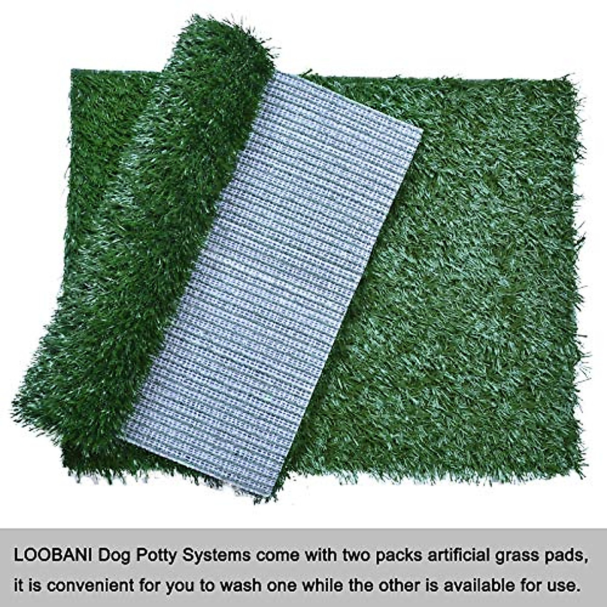 LOOBANI Dog Grass Pad with Tray Large, Indoor Dog Potties for Apartment and Patio Training, with 2 Packs Dog Grass Pee Pads for Replacement(16" x 20")