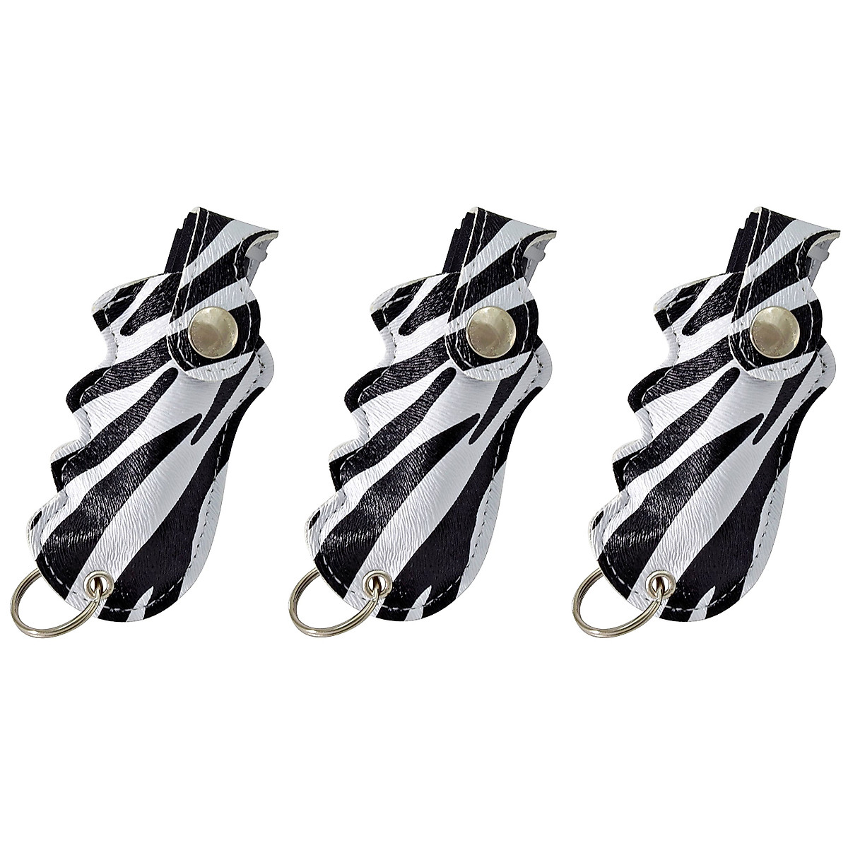 Pepper Defense 1/2 oz. Pepper Spray with Grip Holster and Keychain Attachment - Safety Twist Lock Glow Trigger - Maximum Strength 10% OC Formula - Self Defense Personal Protection (Zebra 3-Pack)