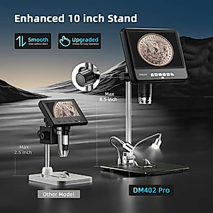 TOMLOV DM402 Pro 2K Digital Microscope 1200x, 10.1" 24MP HDMI Coin Microscope with Screen, Bottom Transmitted Light, LCD Digital Soldering Microscope, 10" Stand, PC/TV Compatible, 32GB